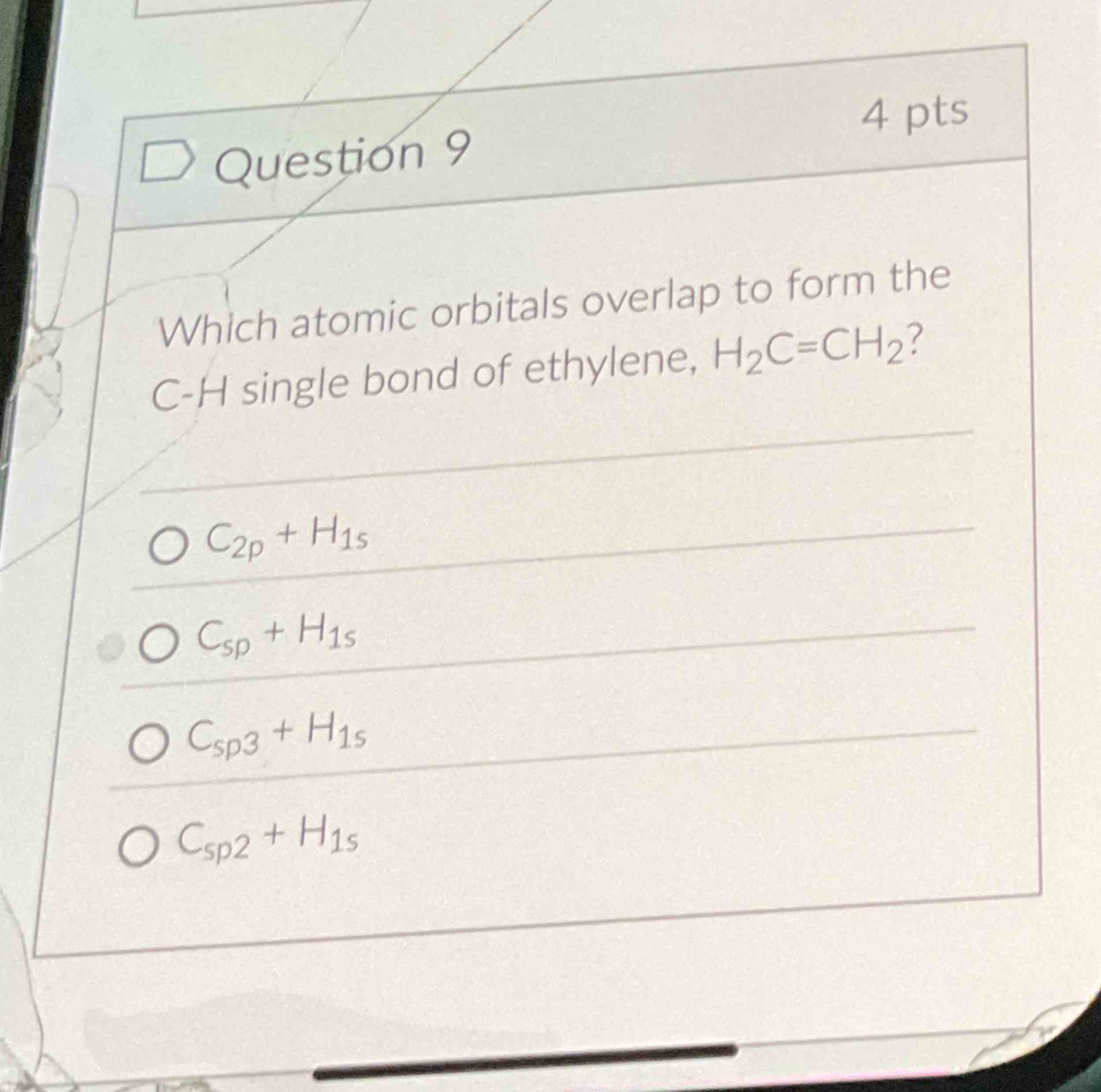 Solved Question 9Which atomic orbitals overlap to ﻿form | Chegg.com