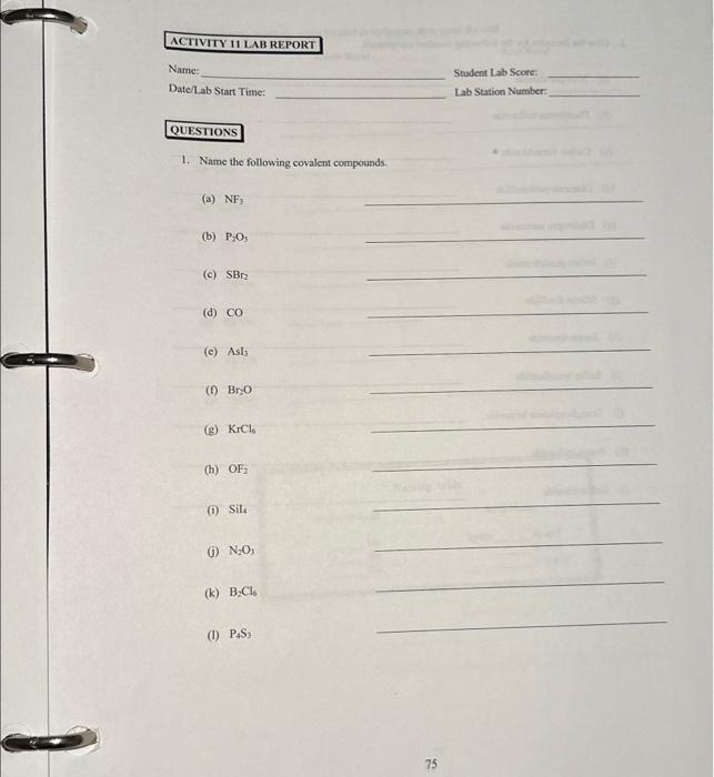 Solved ACTIVITY 11 LAB REPORT Name: Student Lab Score: | Chegg.com