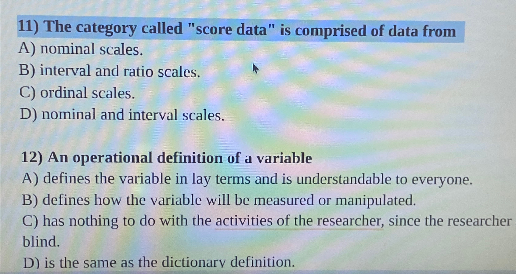 Solved The category called "score data" is comprised of data | Chegg.com