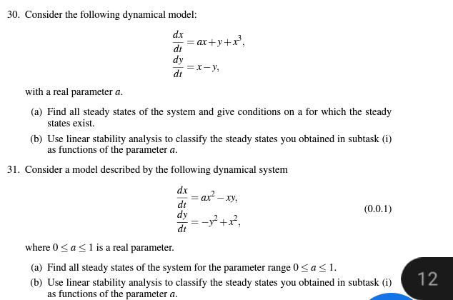 30. Consider the following dynamical model: | Chegg.com