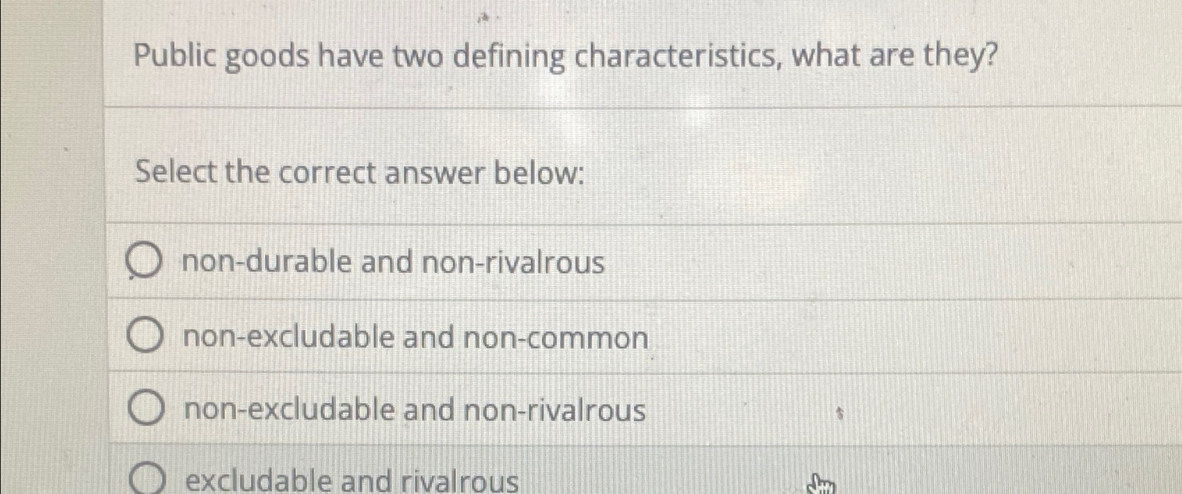 Solved Public goods have two defining characteristics, what | Chegg.com