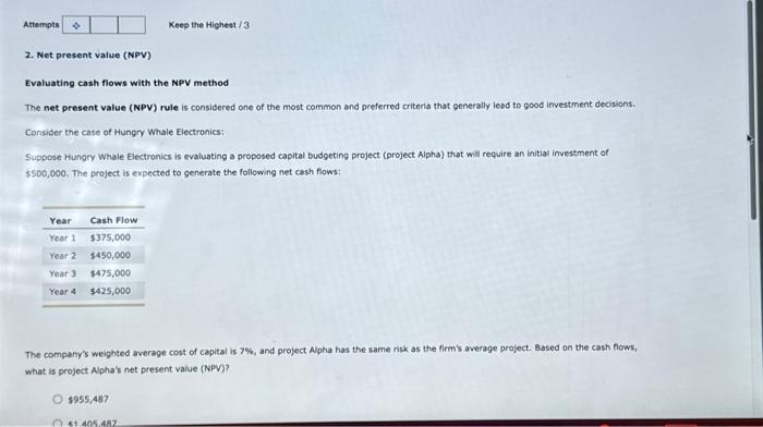 Solved 2. Net present value (NPV) Evaluating cash flows with | Chegg.com