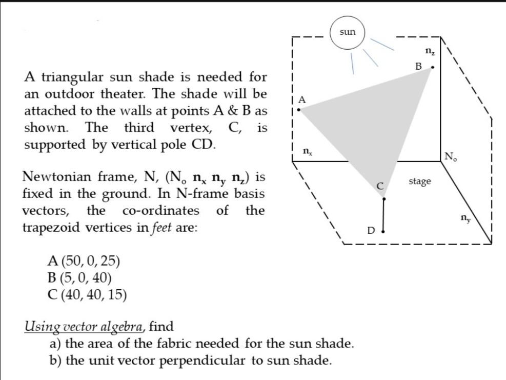 Solved A triangular sun shade is needed for an outdoor | Chegg.com