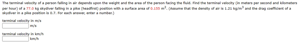 Solved The terminal velocity of a person falling in air | Chegg.com