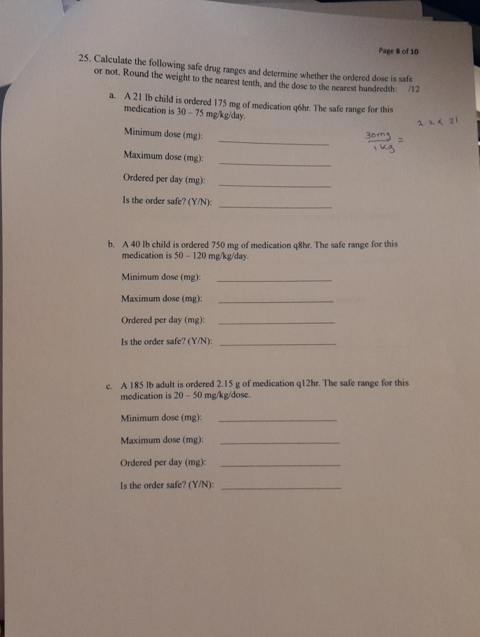 Solved Page 8 ﻿of 1025. ﻿Calculate the following safe drug | Chegg.com