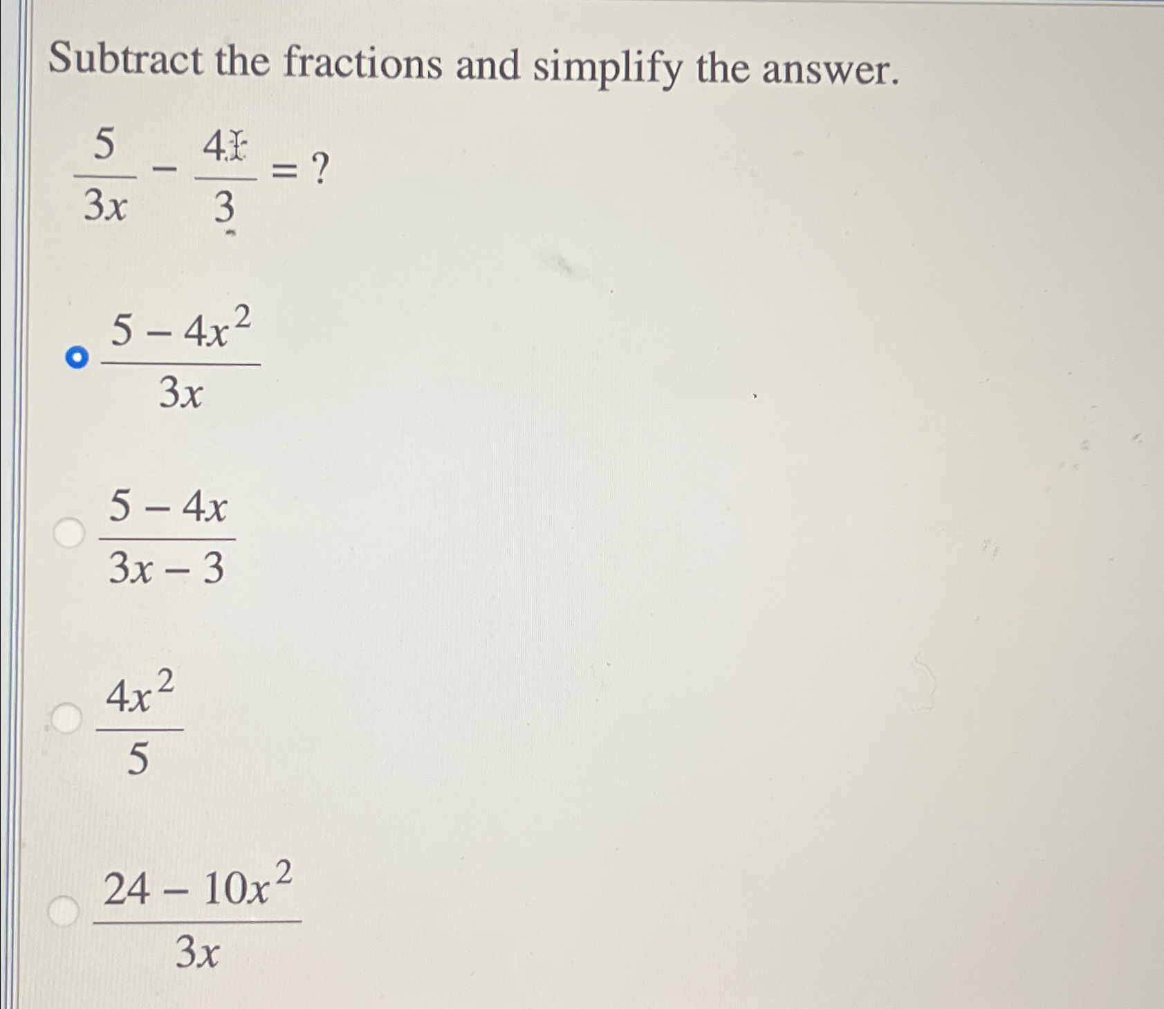 Solved Subtract the fractions and simplify the | Chegg.com
