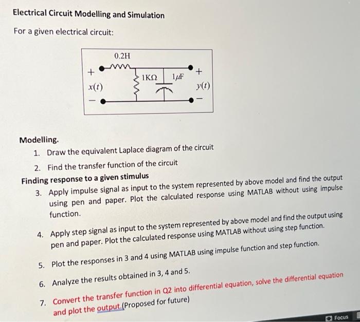 Solved Electrical Circuit Modelling and Simulation For a | Chegg.com