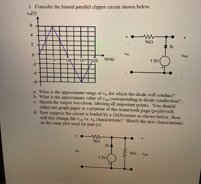 Solved 1. Consider the biased parallel clipper circuit shown | Chegg.com Solved 1. Consider the biased parallel clipper circuit shown | Chegg.com