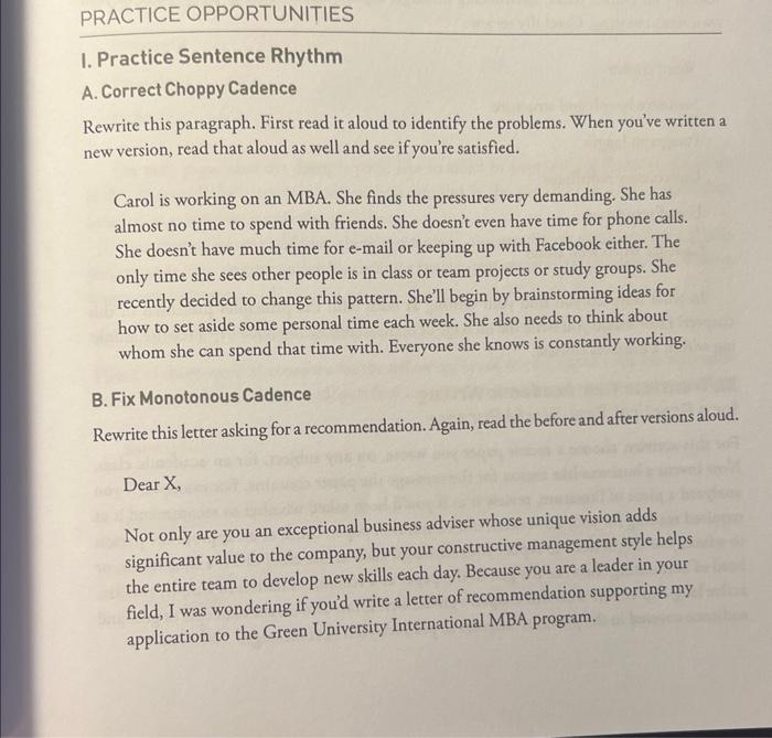 A. Correct Choppy Cadence Rewrite this paragraph. | Chegg.com