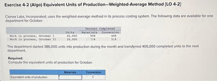 Solved Exercise 4-2 (Algo) Equivalent Units of | Chegg.com