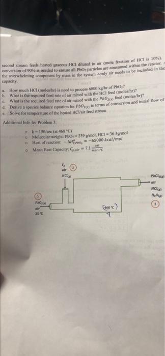 Solved second stream feeds heated gaseous HCl diluted in air | Chegg.com