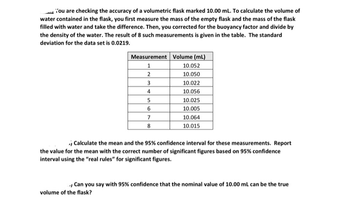 Solved ou are checking the accuracy of a volumetric flask | Chegg.com