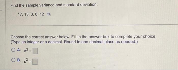 Solved Find the sample variance and standard deviation. | Chegg.com