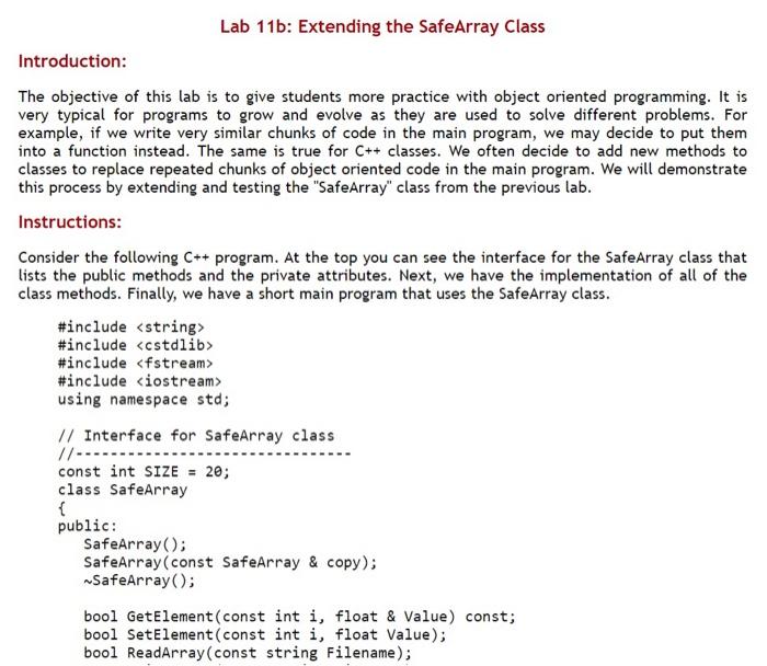 Solved Lab 11b: Extending the SafeArray Class Introduction: | Chegg.com