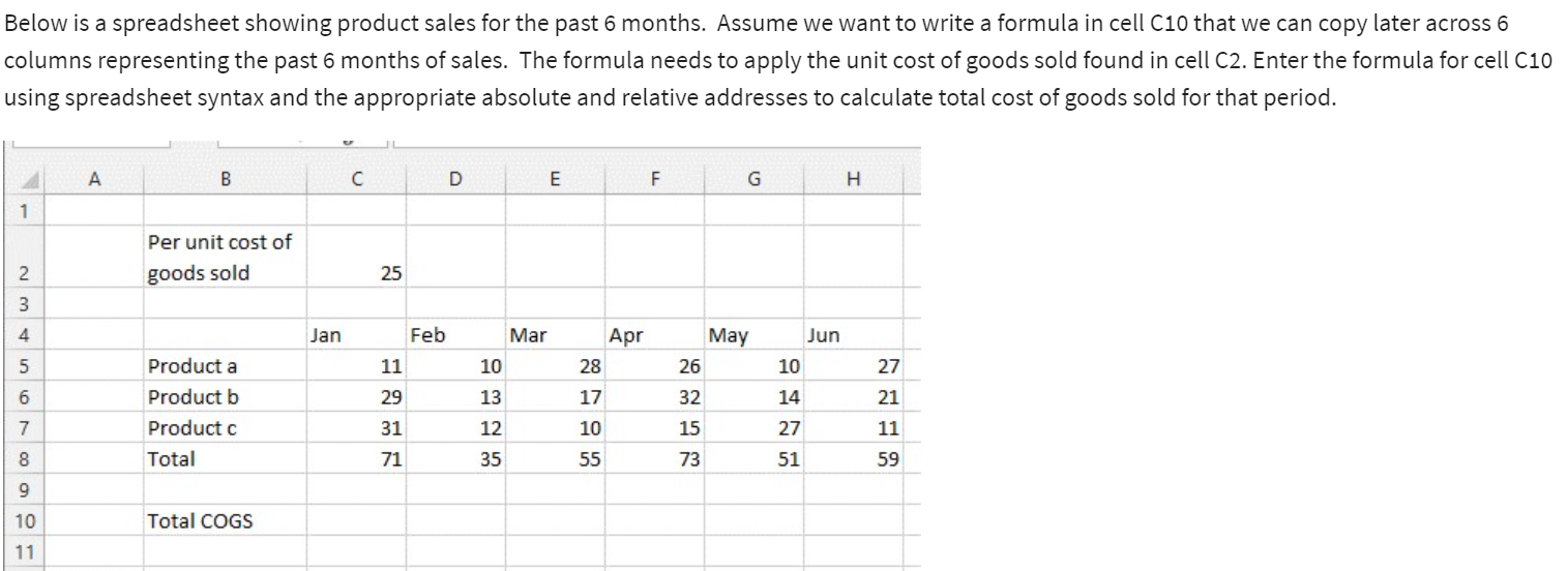 Solved Below is a spreadsheet showing product sales for the | Chegg.com