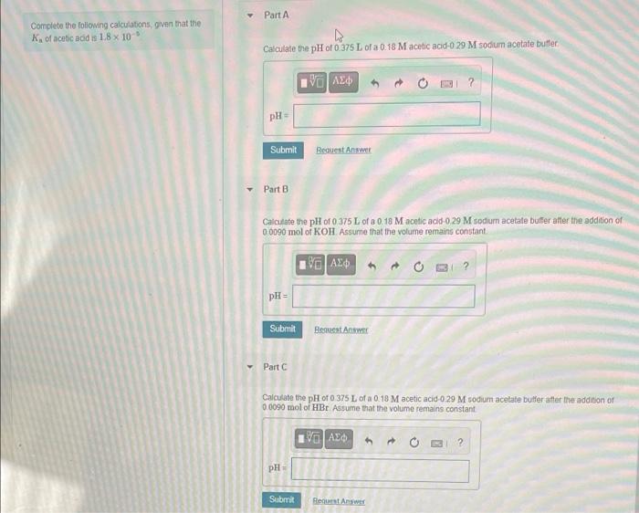 Solved Part A Complete the following calculations, given | Chegg.com