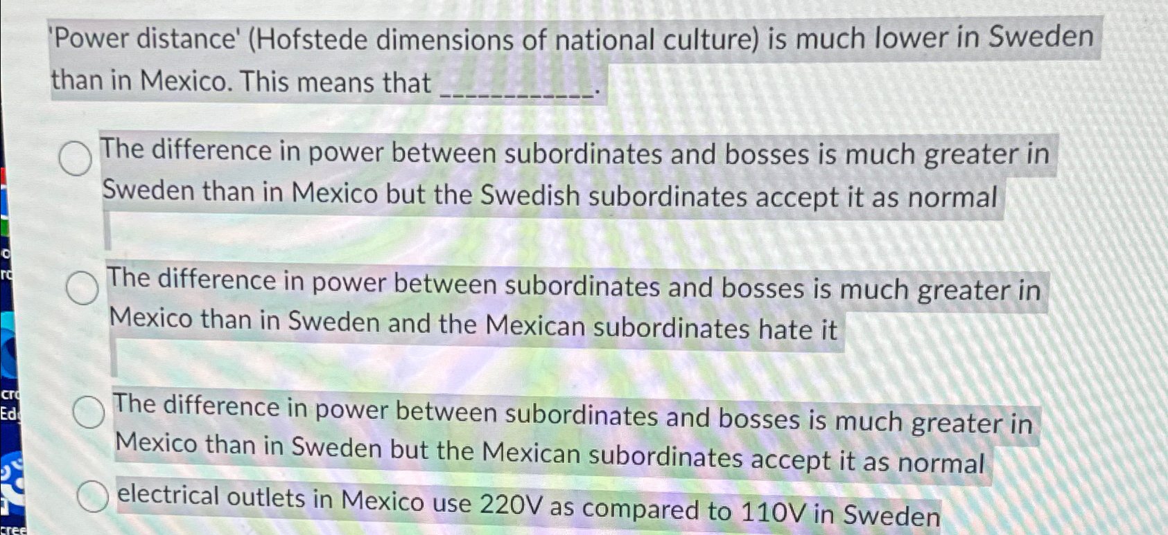 Solved 'Power distance' (Hofstede dimensions of national | Chegg.com