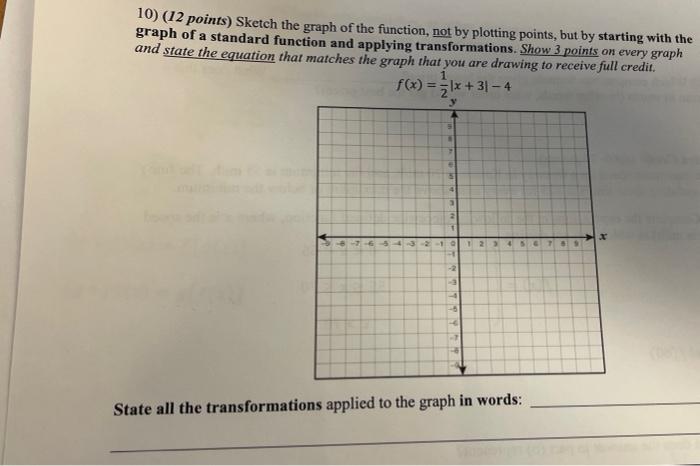 Solved 10) (12 points) Sketch the graph of the function, not | Chegg.com