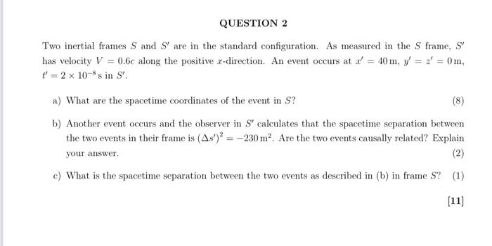 Solved Two inertial frames S and S′ are in the standard | Chegg.com