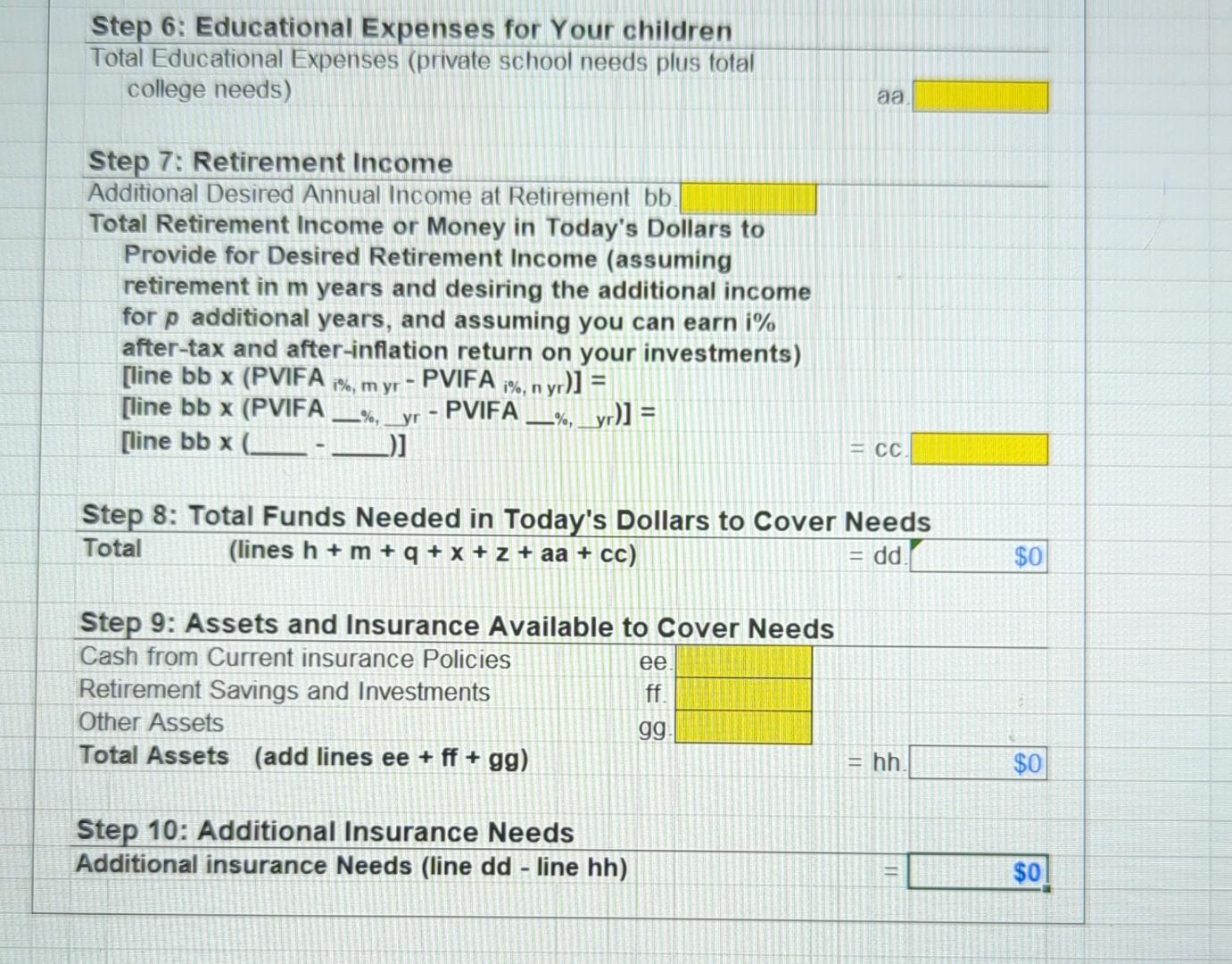 KSHEET Worksheet for Estimating Life Insurance | Chegg.com