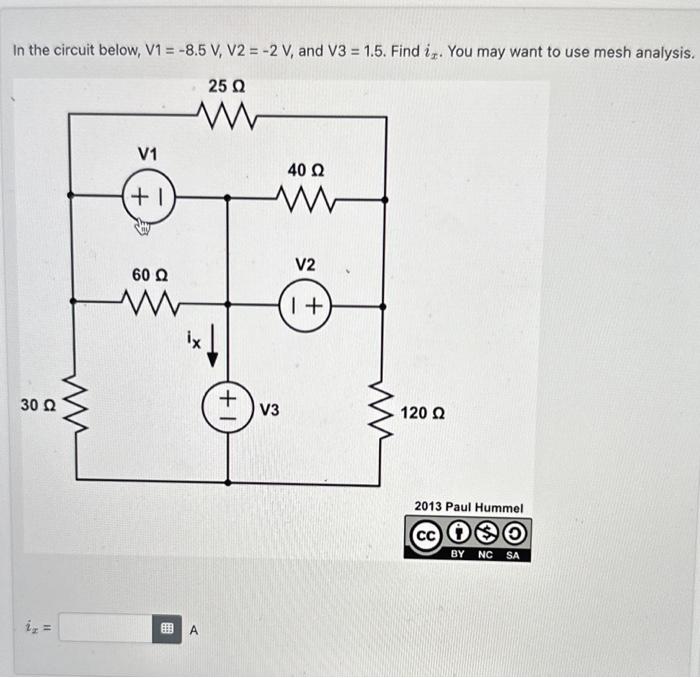 Solved In the circuit below, V1=−8.5 V, V2=−2 V, and V3=1.5. | Chegg.com