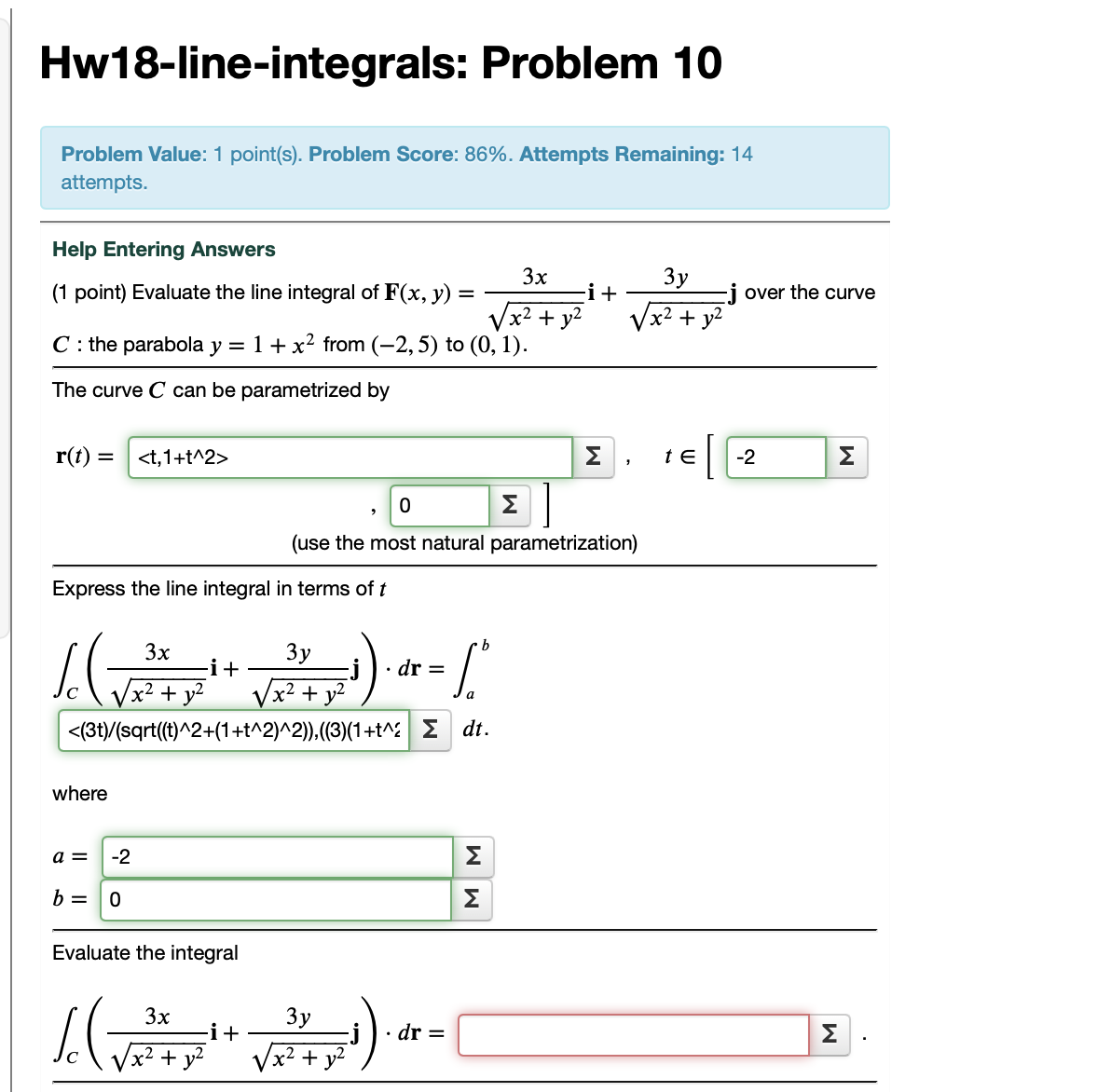 Solved Hw18-line-integrals: Problem 10(1 ﻿point) ﻿Evaluate | Chegg.com