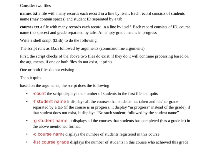 Solved Consider two files names.txt a file with many records | Chegg.com