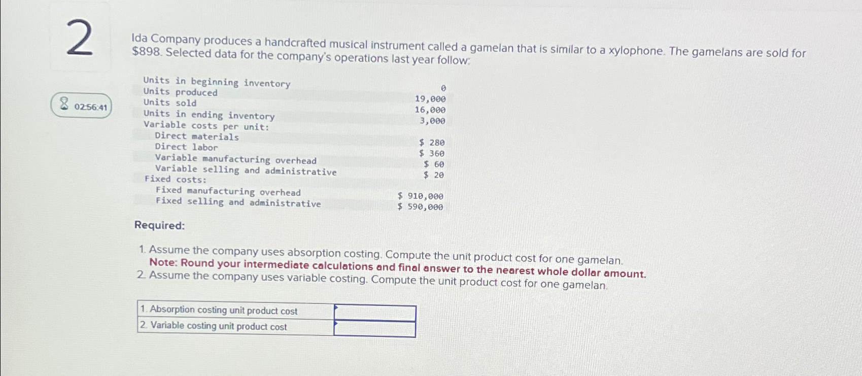 Solved Ida Company produces a handcrafted musical instrument | Chegg.com