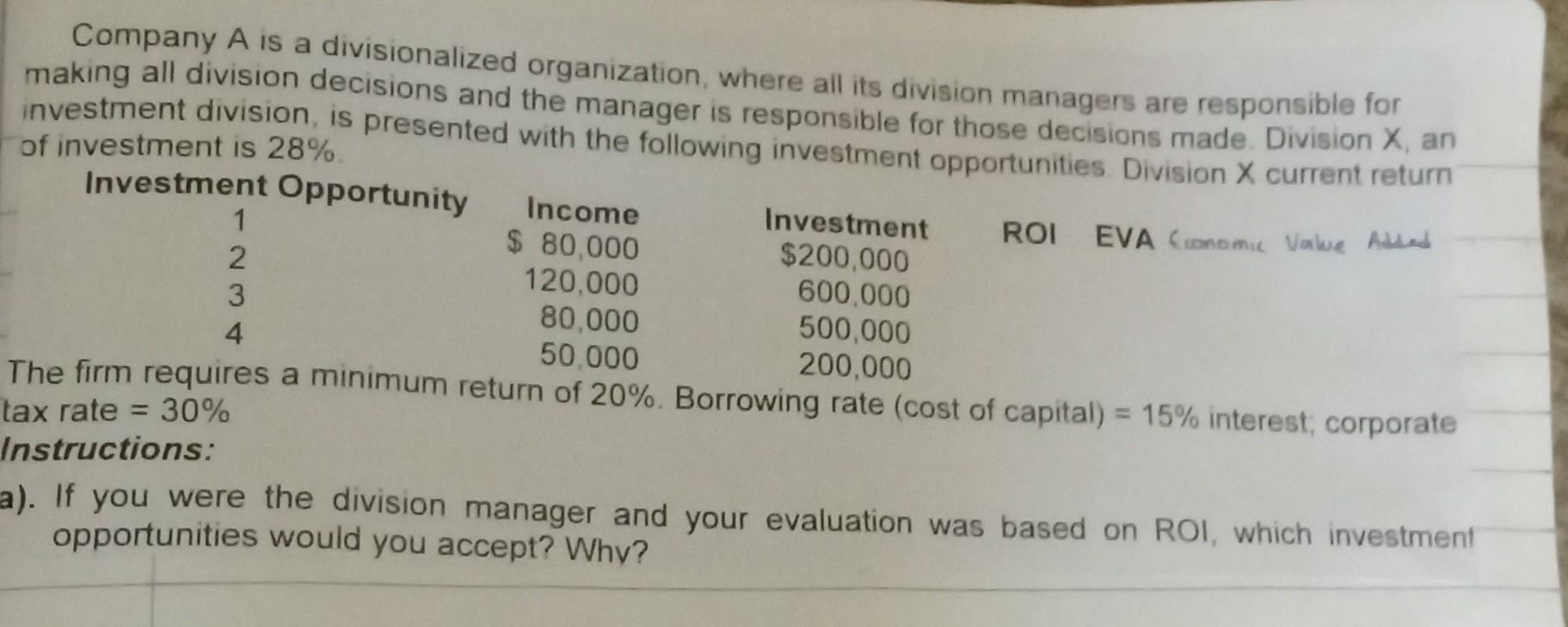 Solved Company A is a divisionalized organization, where all | Chegg.com