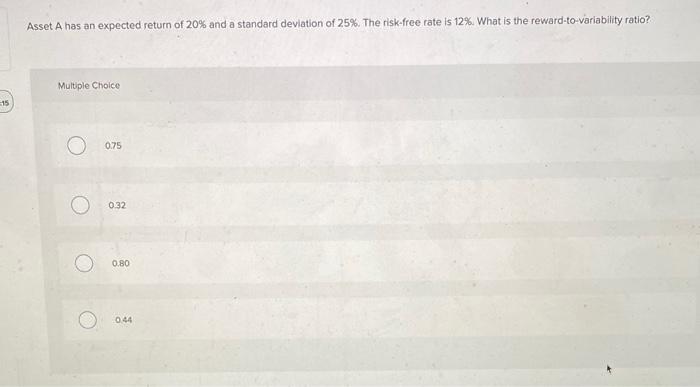 Solved Asset A has an expected return of 20% and a standard | Chegg.com