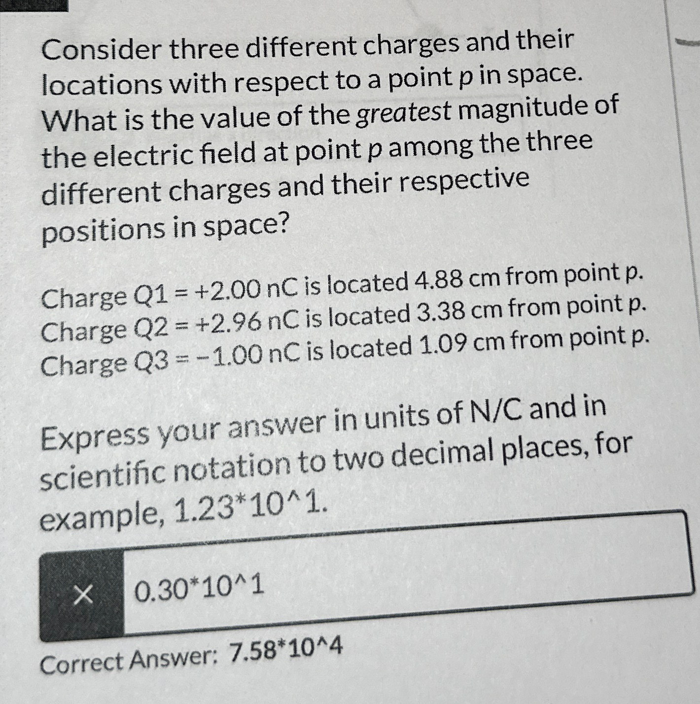 Solved Consider three different charges and their locations | Chegg.com