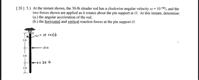 Solved [20] 5.) At the instant shown, the 30-lb slender rod | Chegg.com