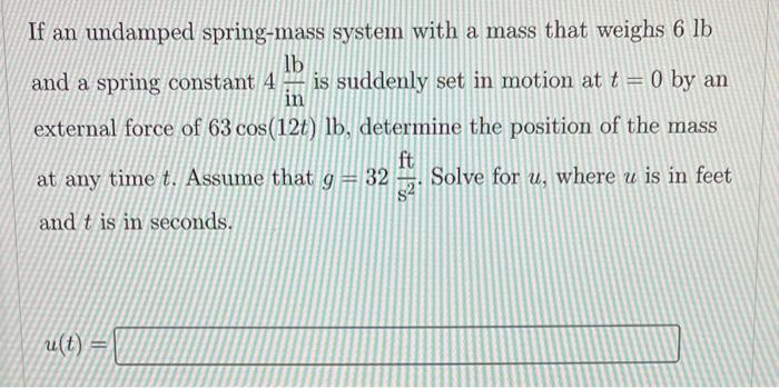 If an undamped spring-mass system with a mass that | Chegg.com