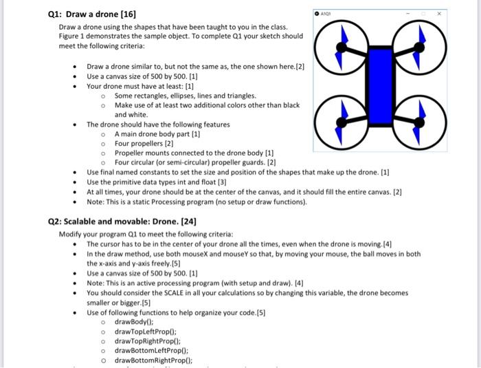 Solved Q1: Draw a drone [16] Draw a drone using the shapes | Chegg.com