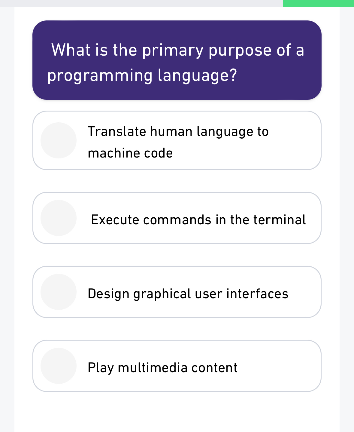 Solved What is the primary purpose of a programming | Chegg.com