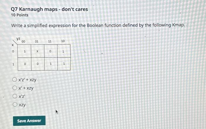 Solved Q5 Karnaugh maps 10 Points Create a Kmap of the | Chegg.com