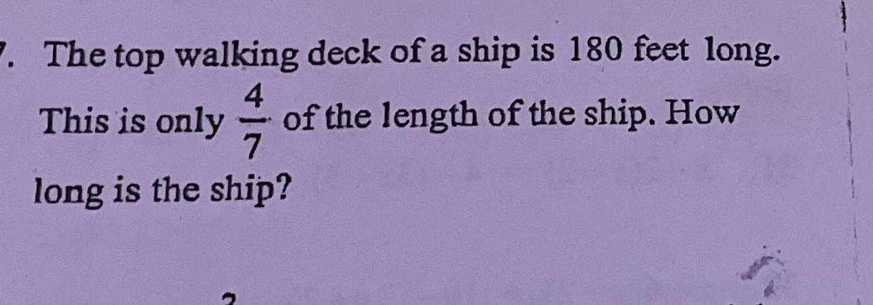 Solved The top walking deck of a ship is 180 ﻿feet long. | Chegg.com