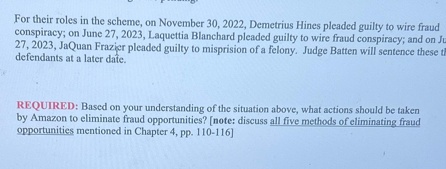 Solved For their roles in the scheme, on November 30, 2022, | Chegg.com