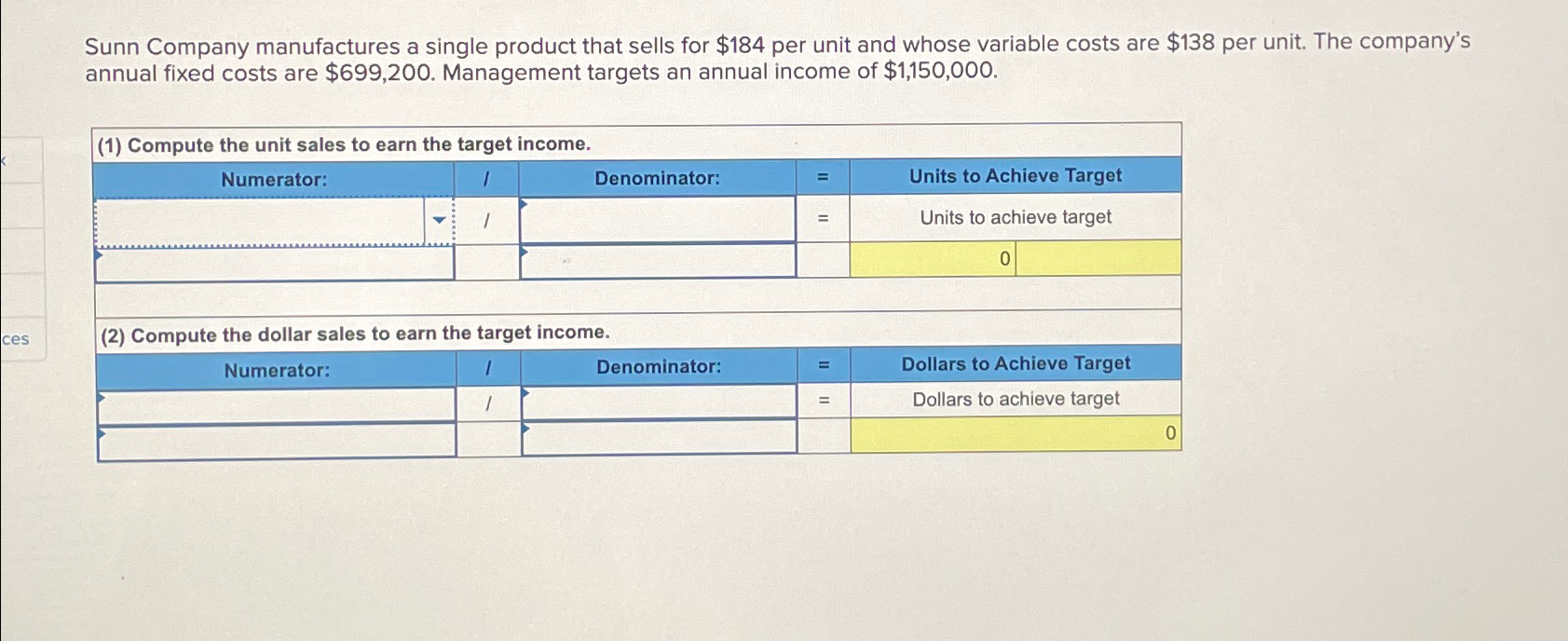 Solved Sunn Company manufactures a single product that sells | Chegg.com