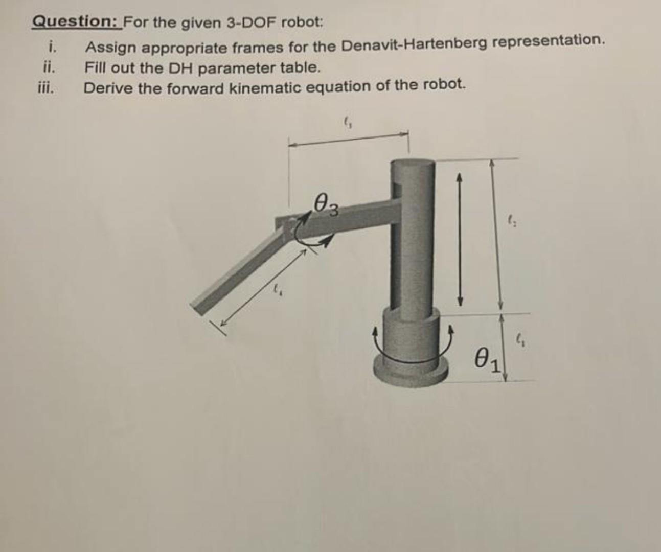 Solved Question: For the given 3-DOF robot: i. Assign | Chegg.com