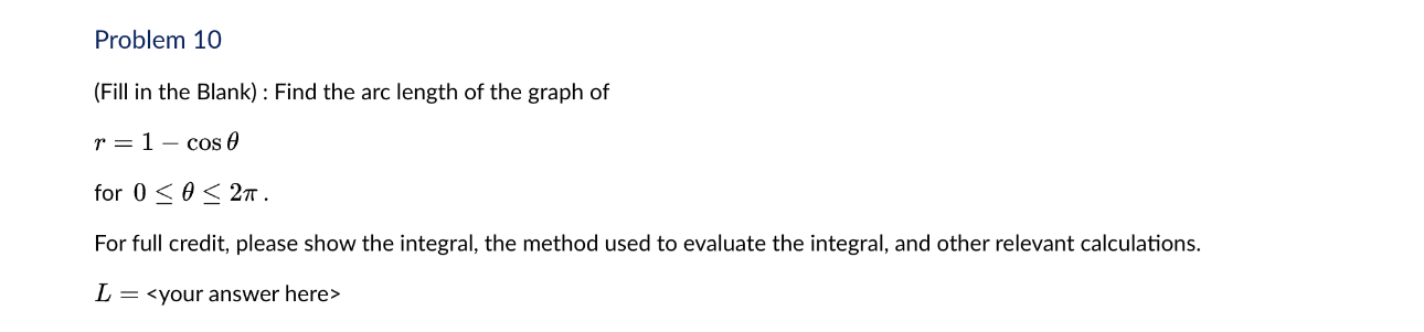 Solved Problem 10(Fill in the Blank) ﻿: Find the arc length | Chegg.com
