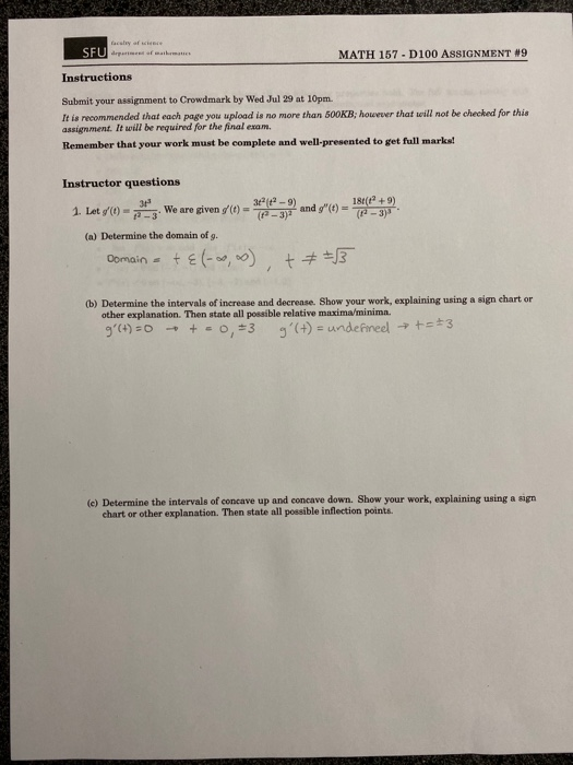 Solved Facy SFU ... MATH 157 - D100 ASSIGNMENT #9 | Chegg.com