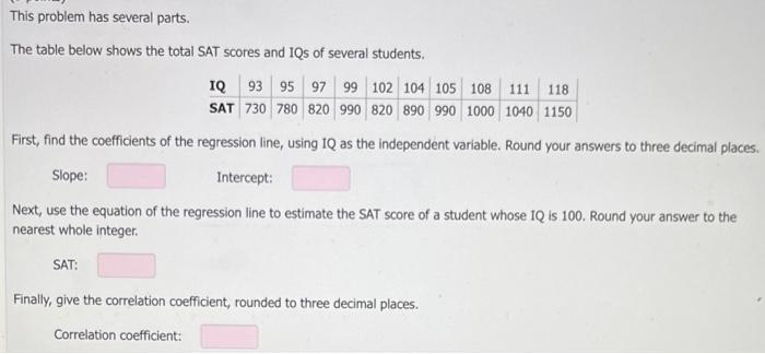 Solved This problem has several parts. The table below shows | Chegg.com