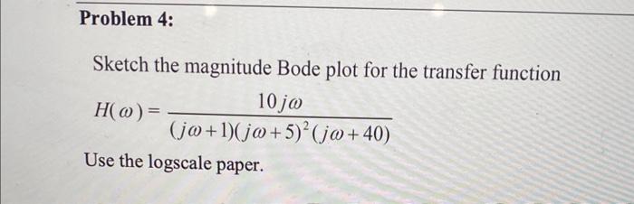 Solved Sketch the magnitude Bode plot for the transfer | Chegg.com