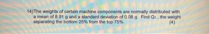Solved 14) The weights of certain machine components are | Chegg.com