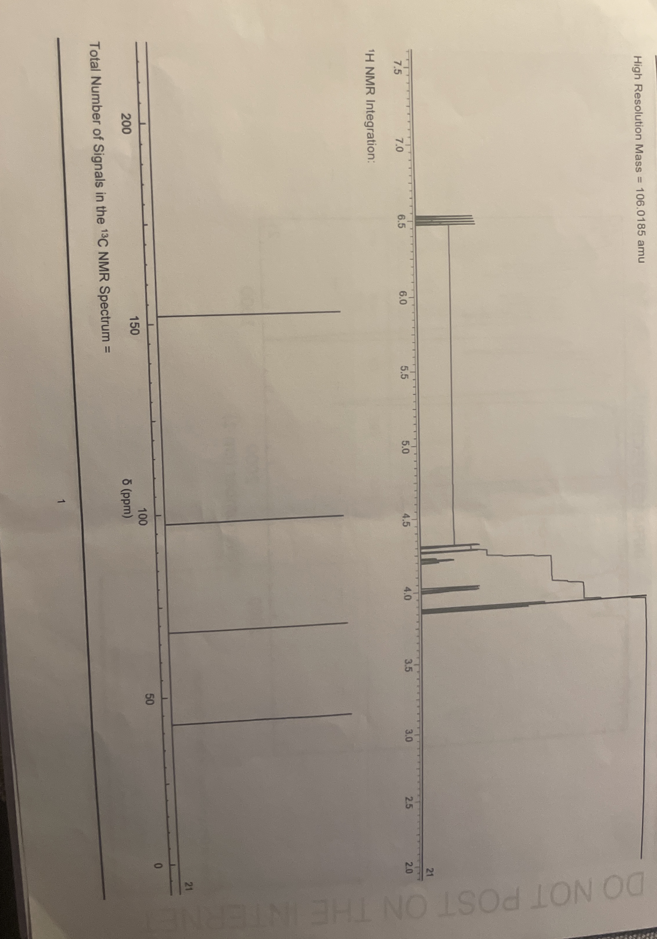 Solved High Resolution Mass =106.0185aμ?1 ﻿H NMR | Chegg.com