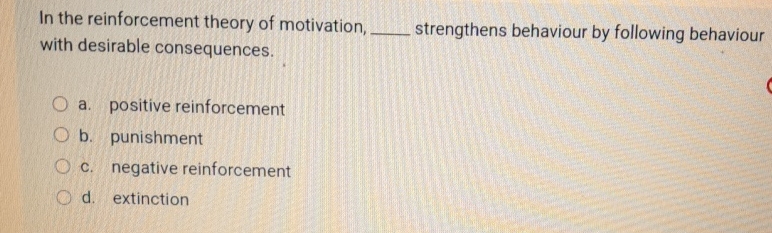 Solved In the reinforcement theory of motivation with | Chegg.com