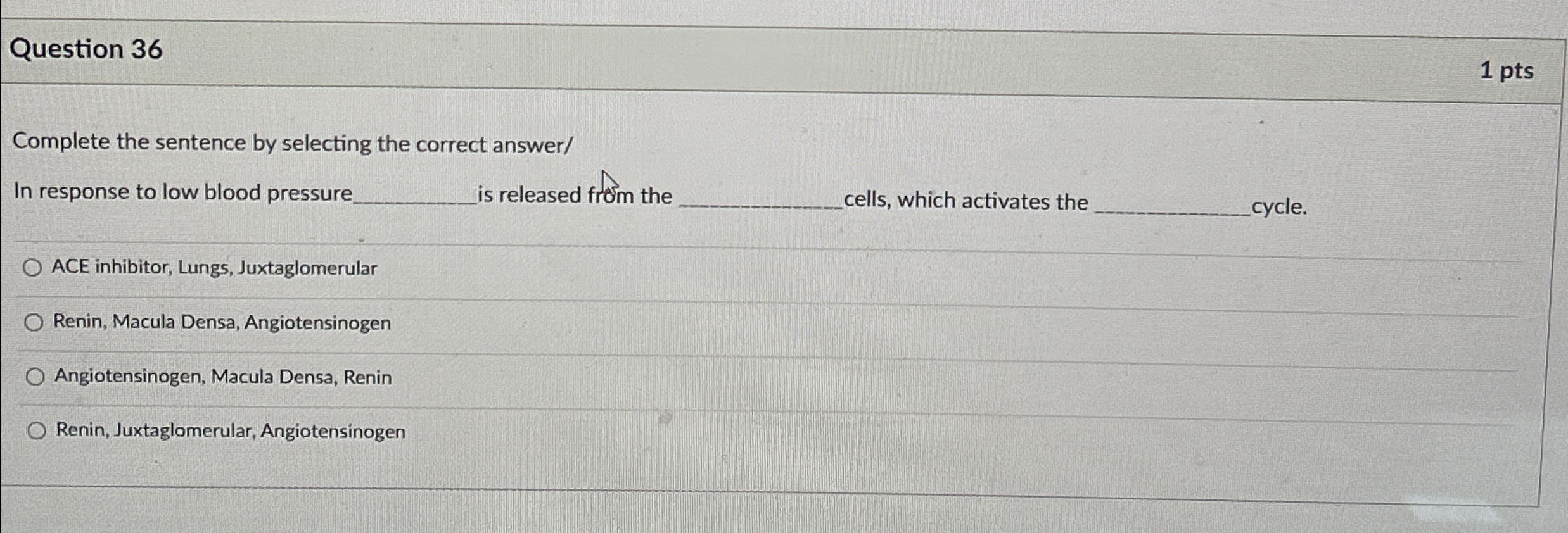 Solved Question 361 ﻿ptsComplete the sentence by selecting | Chegg.com