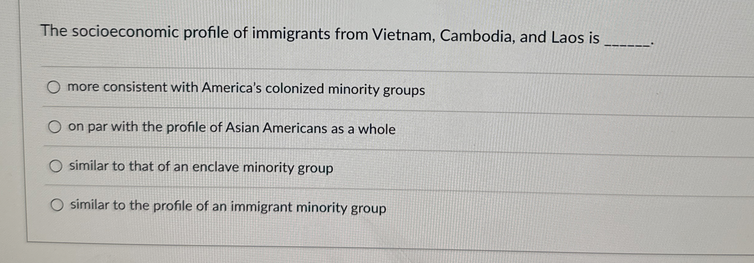 Solved The socioeconomic profile of immigrants from Vietnam, | Chegg.com