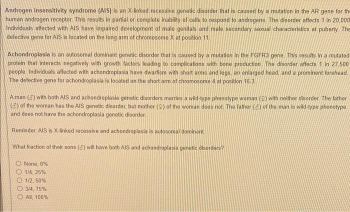 Solved Androgen insensitivity syndrome (AIS) is an X-linked | Chegg.com